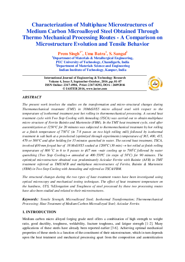 (PDF) Characterization of Multiphase Microstructures of Medium Carbon Microalloyed Steel ...
