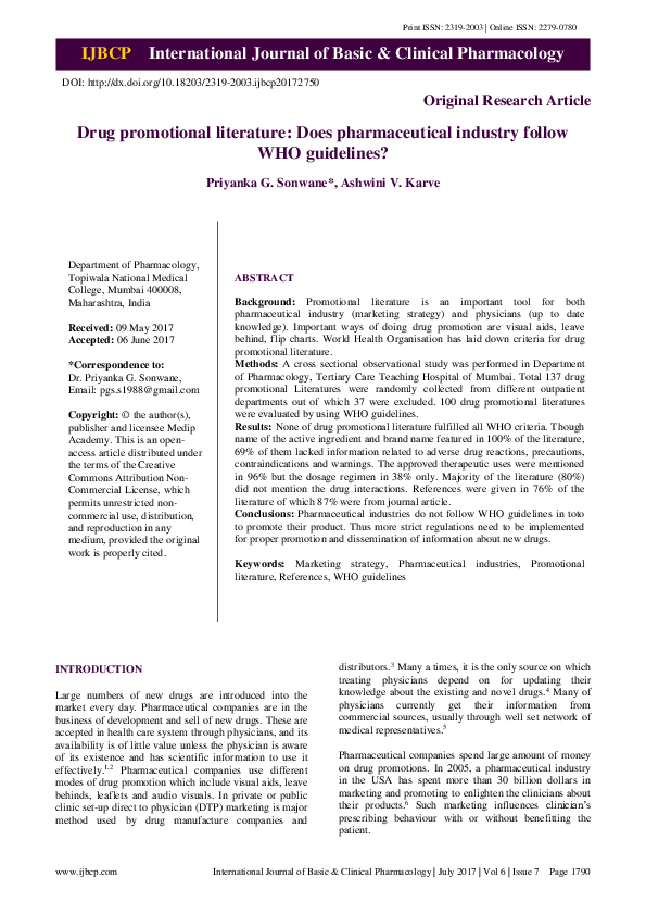 (PDF) Drug promotional literature: Does pharmaceutical industry follow ...