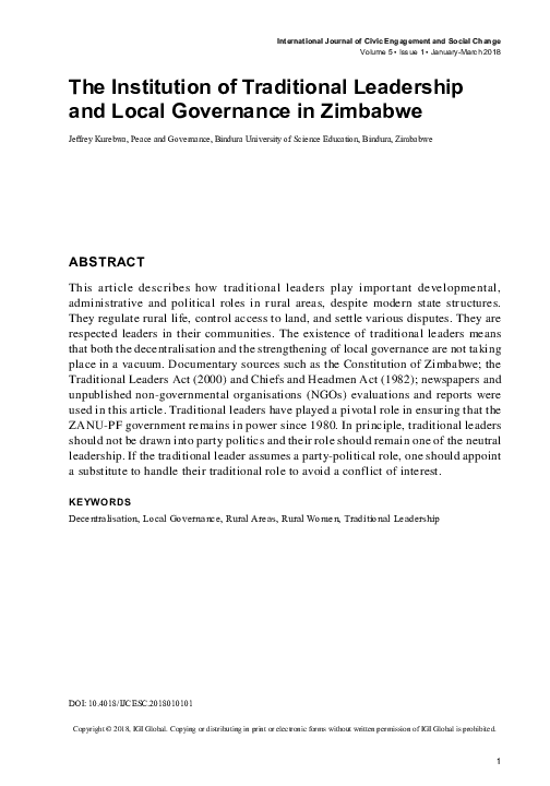 (PDF) The Institution of Traditional Leadership and Local Governance in ...