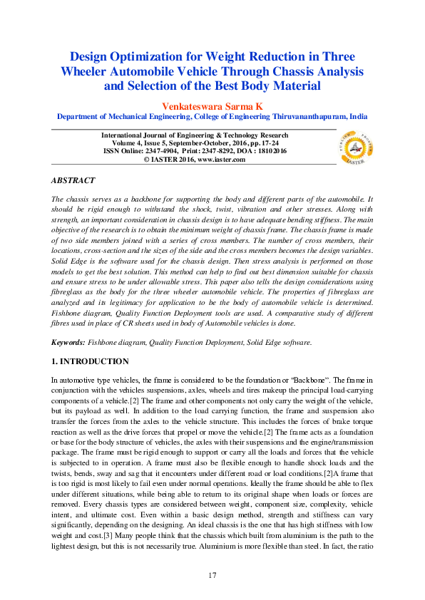 (PDF) Design Optimization for Weight Reduction in Three Wheeler ...