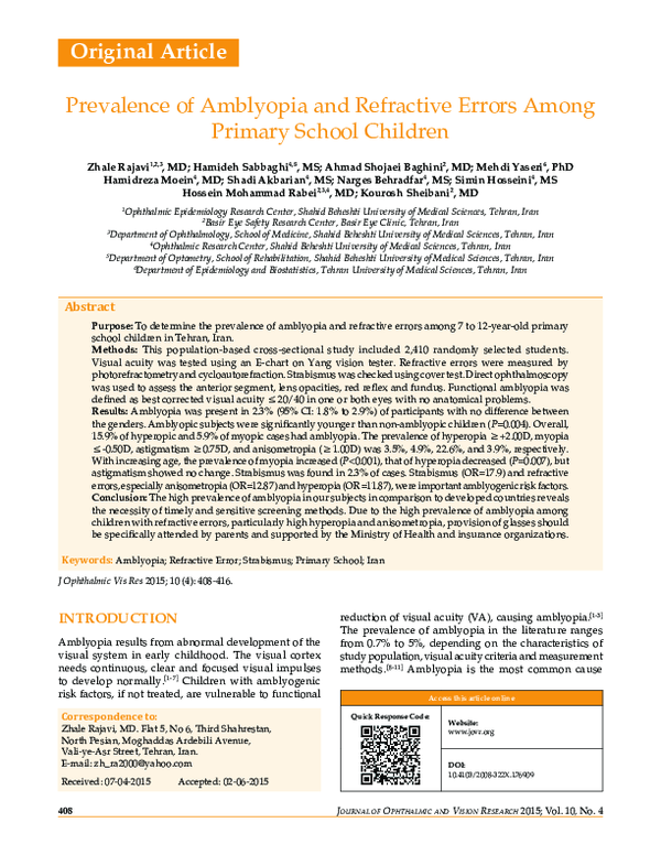 (PDF) Prevalence of amblyopia and refractive errors among primary ...
