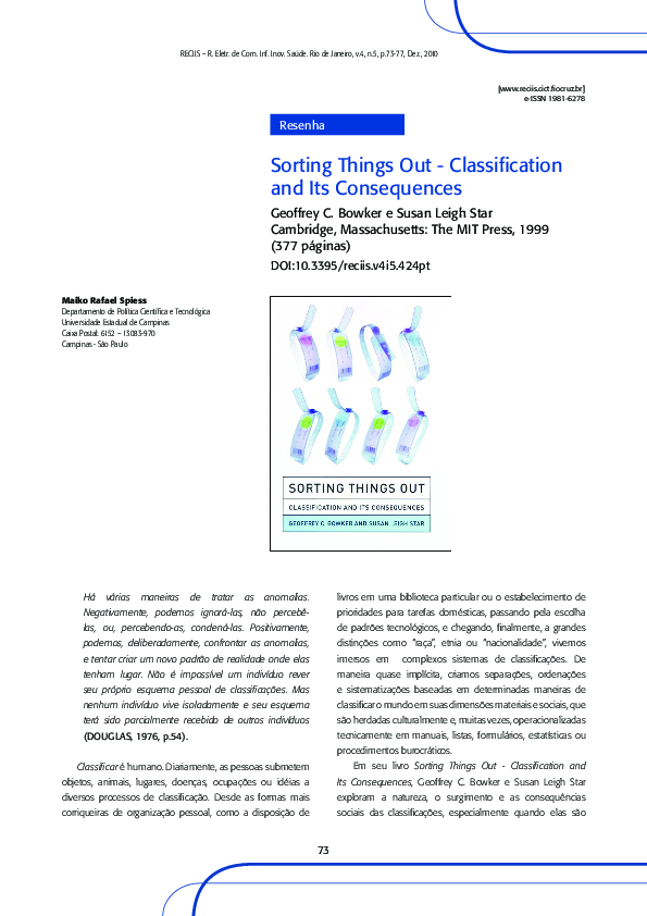 (PDF) Sorting things out: classification and its consequences