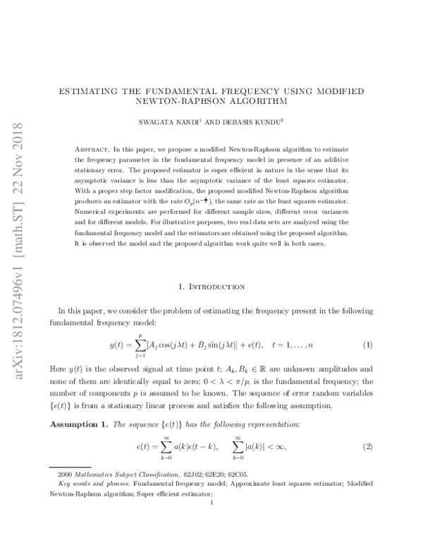 (PDF) Estimating the fundamental frequency using modified Newton–Raphson algorithm