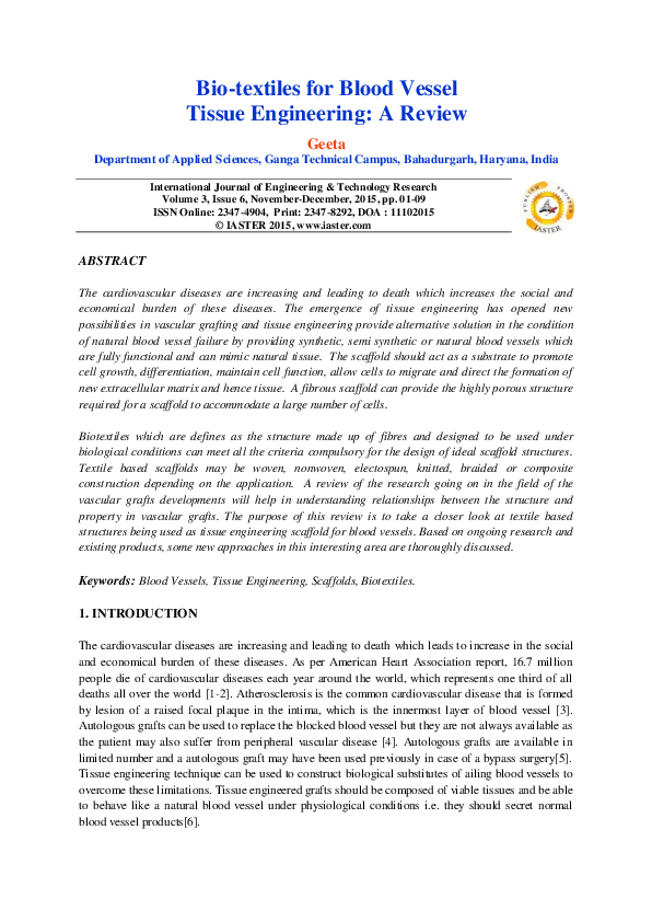 (PDF) Bio-textiles for Blood Vessel Tissue Engineering: A Review