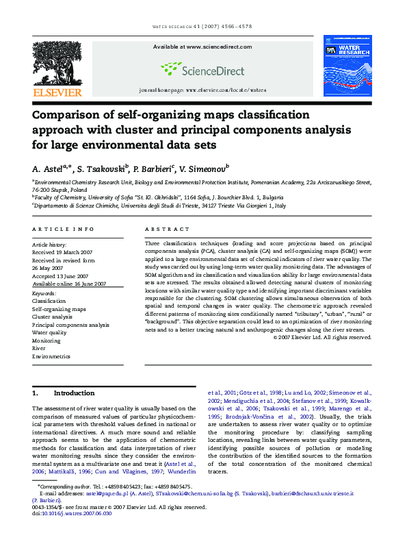 Pdf Comparison Of Self Organizing Maps Classification Approach With Cluster And Principal
