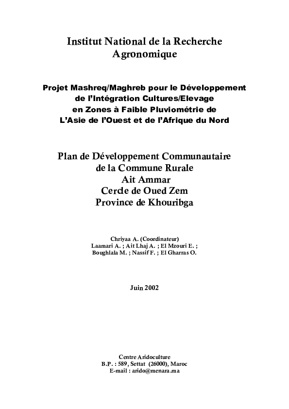 (PDF) Plan de Développement Communautaire de la Commune Rurale Ait ...