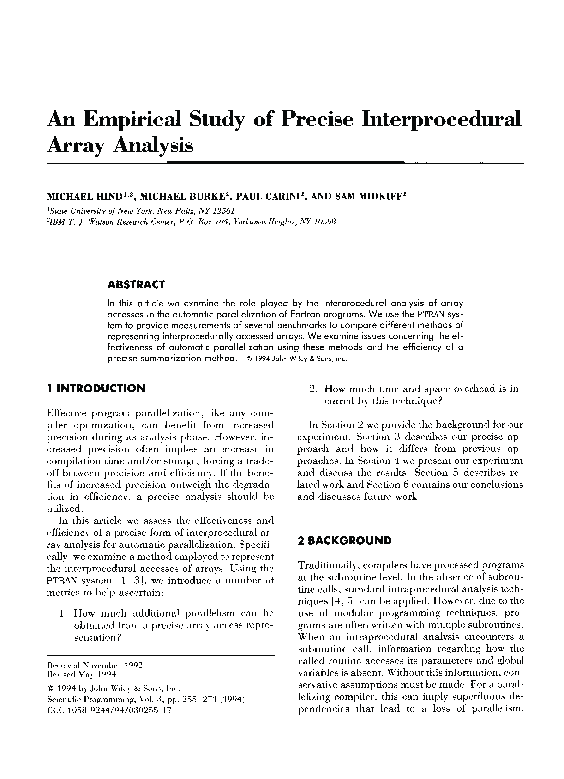 (PDF) An empirical study of precise interprocedural array analysis