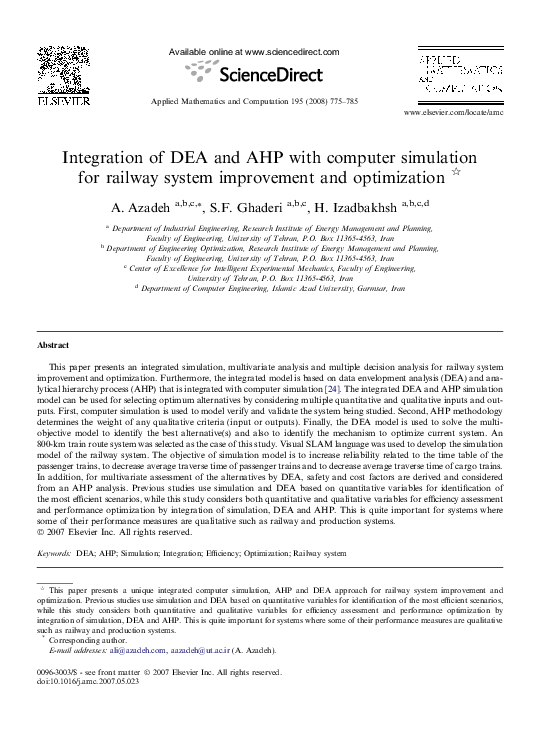 (PDF) Integration of DEA and AHP with computer simulation for railway ...