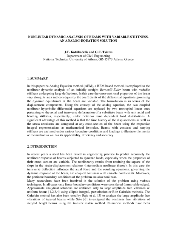 Pdf Non Linear Dynamic Analysis Of Beams With Variable Stiffness