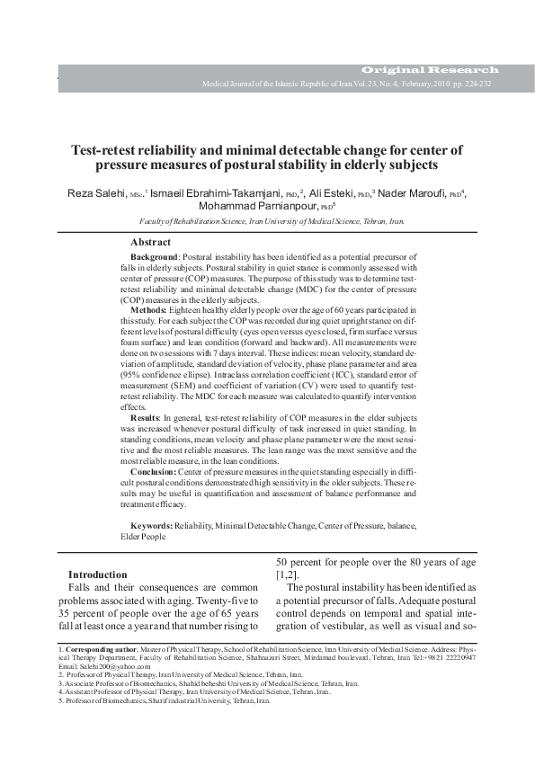 (PDF) Test-retest reliability and minimal detectable change on balance ...