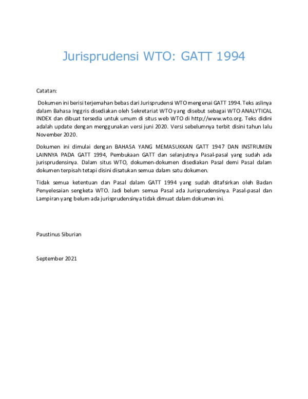 (PDF) Jurisprudensi WTO: GATT 1994