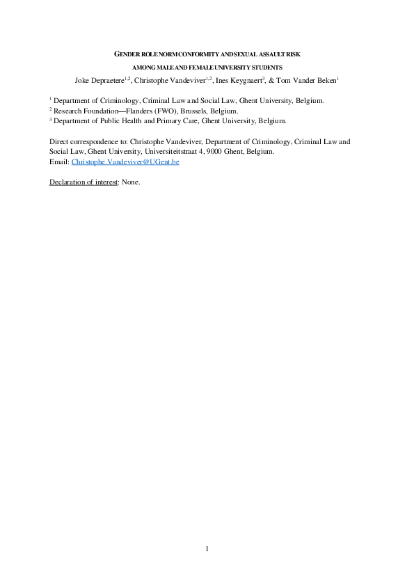 (PDF) Gender Role Norm Conformity and Sexual Assault Risk Among Male ...