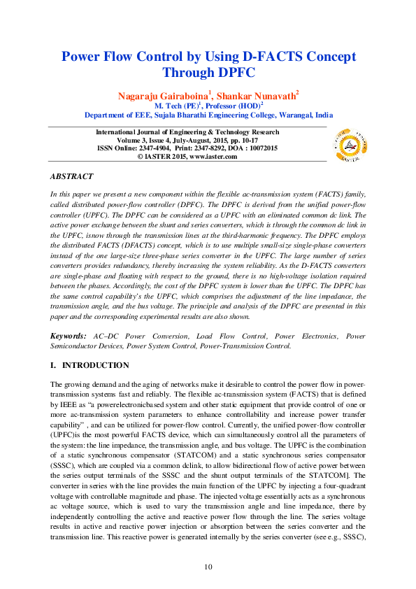 (PDF) Power Flow Control by Using D-FACTS Concept Through DPFC