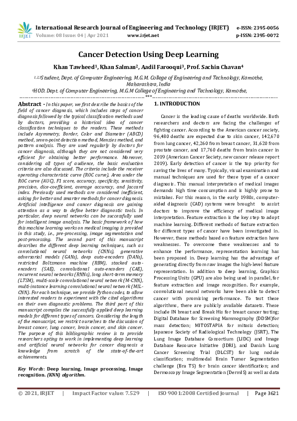 Pdf Cancer Detection Using Deep Learning
