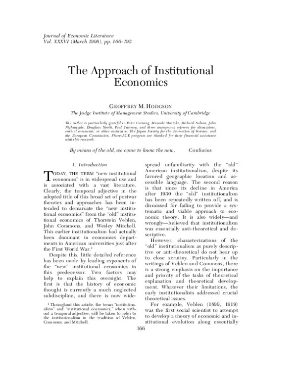 (PDF) The approach of institutional economics
