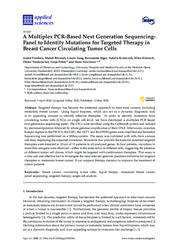 Pdf A Multiplex Pcr Based Next Generation Sequencing Panel To Identify Mutations For Targeted