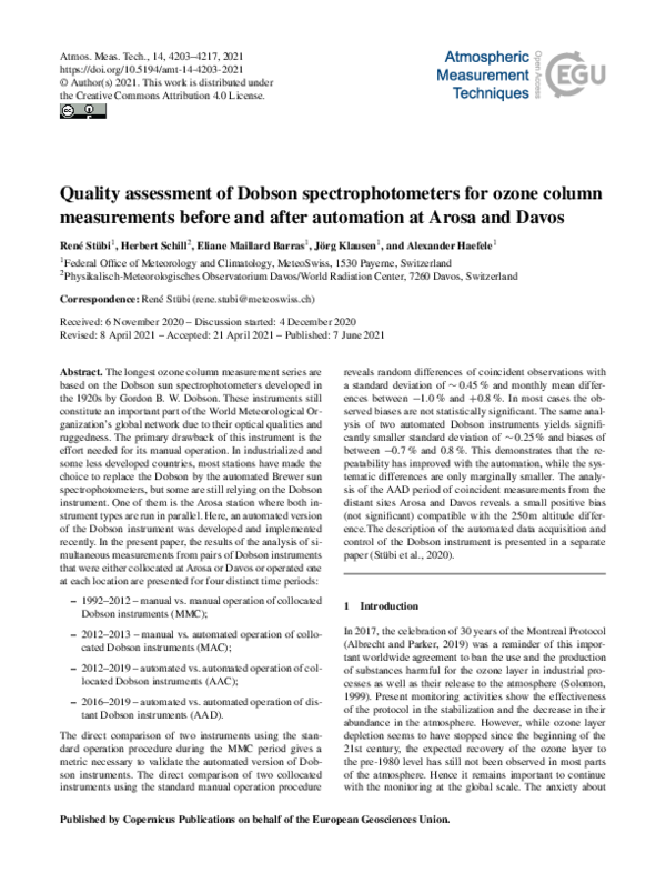 (PDF) Quality assessment of Dobson spectrophotometers for ozone column ...