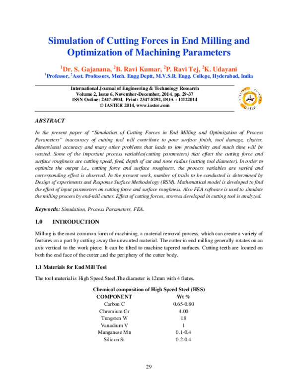 Pdf Cutting Force Simulation And Optimization In Milling