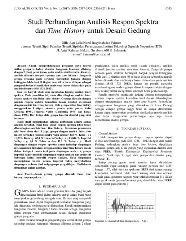 (PDF) Studi Perbandingan Analisis Respon Spektra dan Time History untuk Desain Gedung
