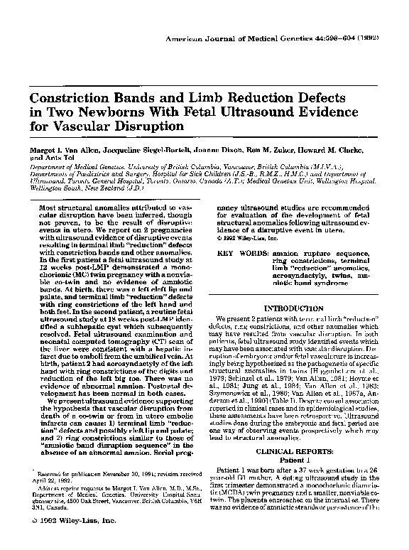 (PDF) Constriction bands and limb reduction defects in two newborns ...