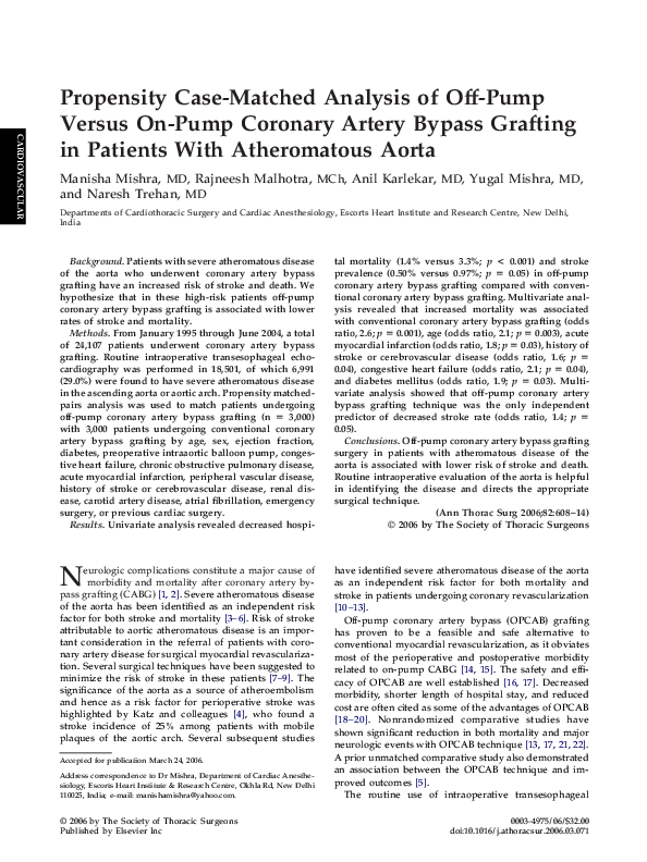 (PDF) Propensity Case-Matched Analysis of Off-Pump Versus On-Pump ...