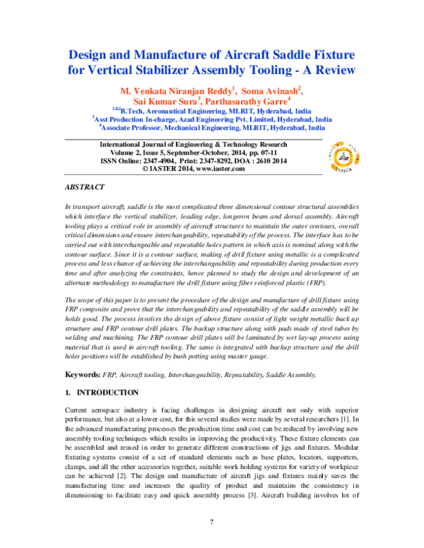 (PDF) Design and Manufacture of Aircraft Saddle Fixture for Vertical ...