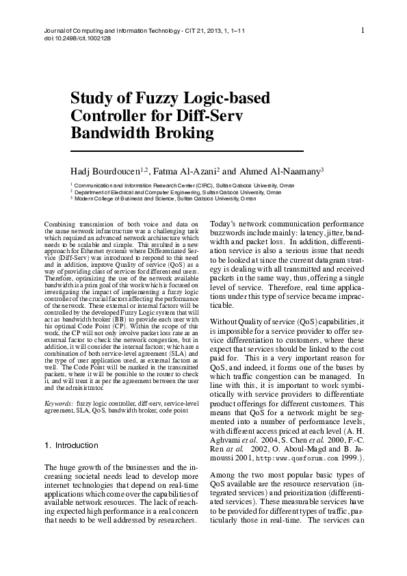 (PDF) Study of Fuzzy Logic-based Controller for Diff-Serv Bandwidth Broking