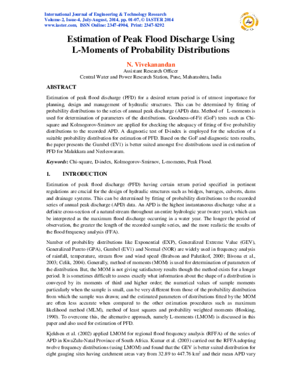 (PDF) Estimation of Peak Flood Discharge Using L-Moments of Probability ...