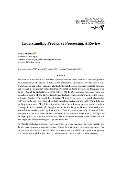 (PDF) Understanding Predictive Processing. A Review