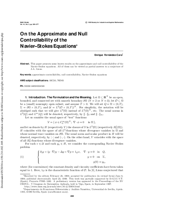 (PDF) Controllability of Navier-Stokes Equations