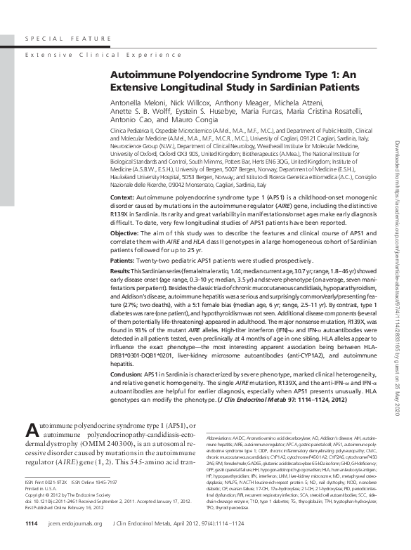(PDF) Autoimmune Polyendocrine Syndrome Type 1: An Extensive ...