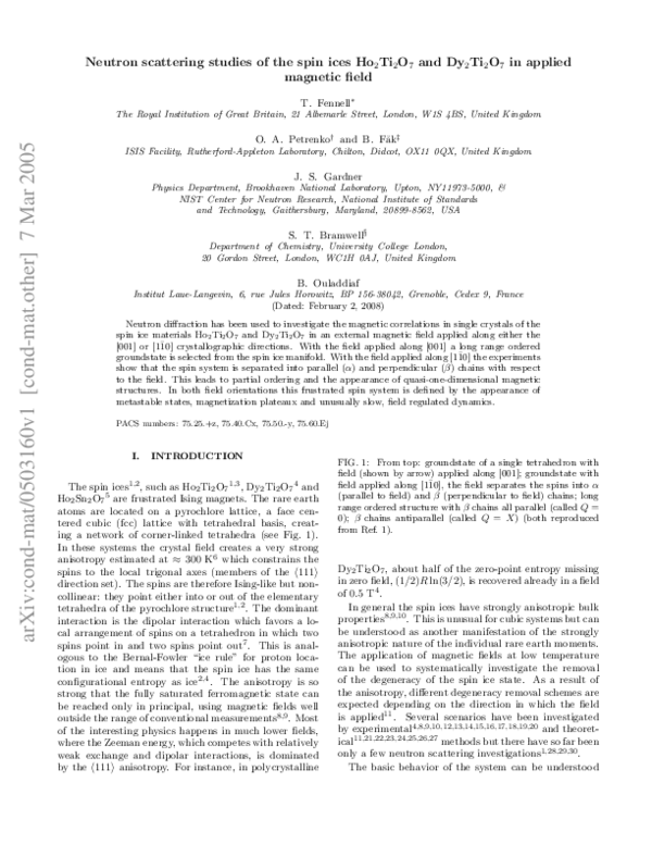 (PDF) Neutron scattering studies of the spin ices Ho2Ti2O7 and Dy2Ti2O7 ...