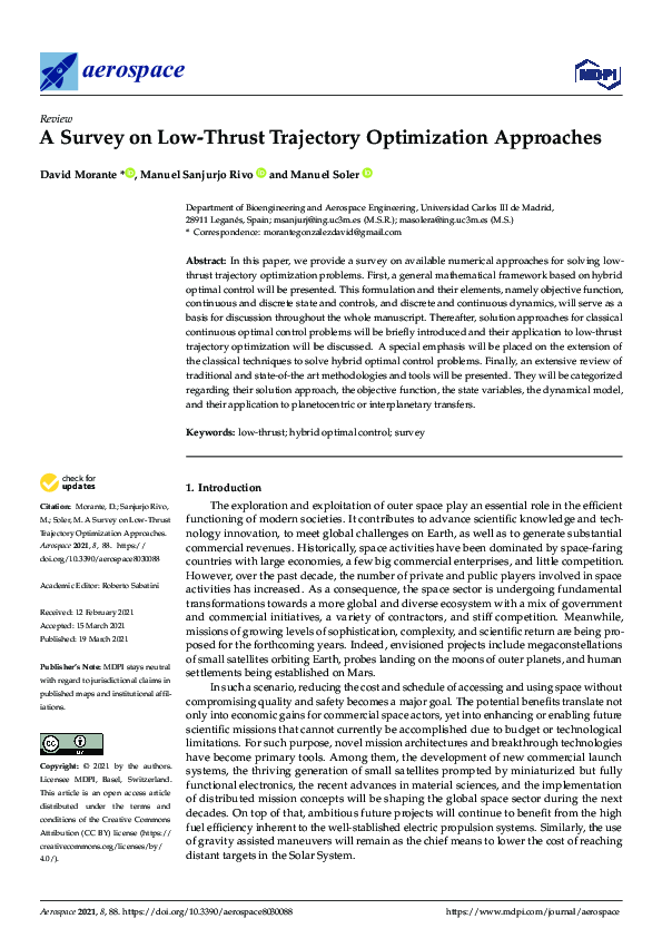 Pdf A Survey On Low Thrust Trajectory Optimization Approaches