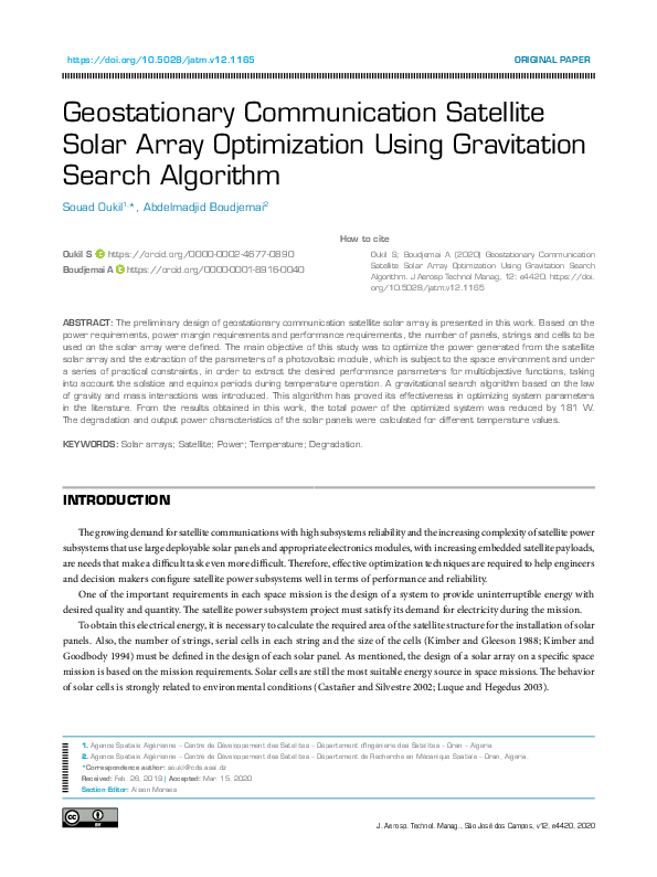 (PDF) Geostationary Communication Satellite Solar Array Optimization Using Gravitation Search ...