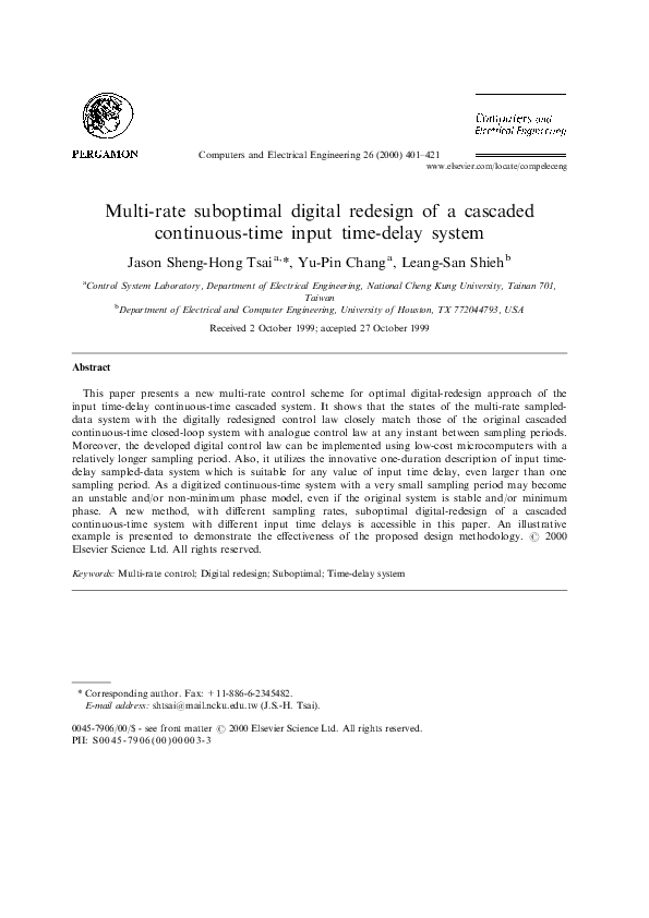 Pdf Multi Rate Suboptimal Digital Redesign Of A Cascaded Continuous Time Input Time Delay System