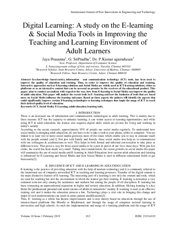 (PDF) Digital Learning: A study on the E-learning & Social Media Tools ...