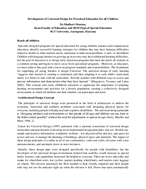 (PDF) Development of Universal Design for Preschool Education for all ...