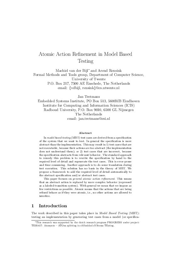 Pdf Atomic Action Refinement In Model Based Testing