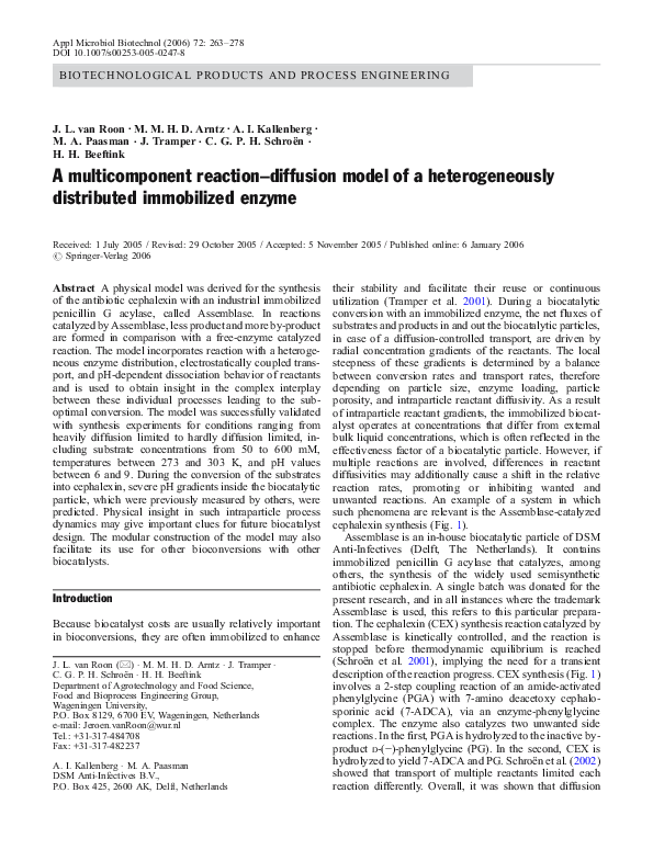(PDF) A multicomponent reaction–diffusion model of a heterogeneously distributed immobilized enzyme