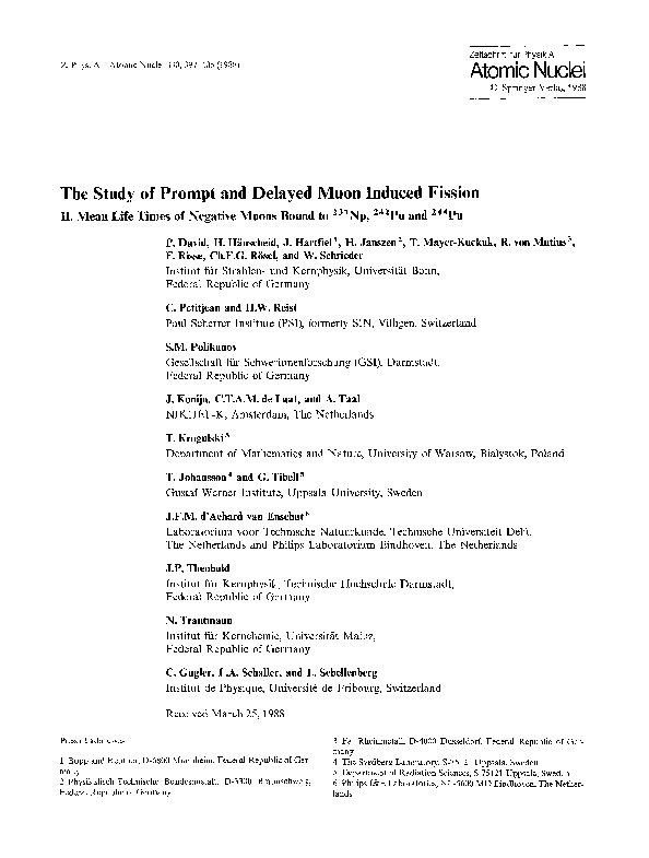 (PDF) The study of prompt and delayed muon induced fission