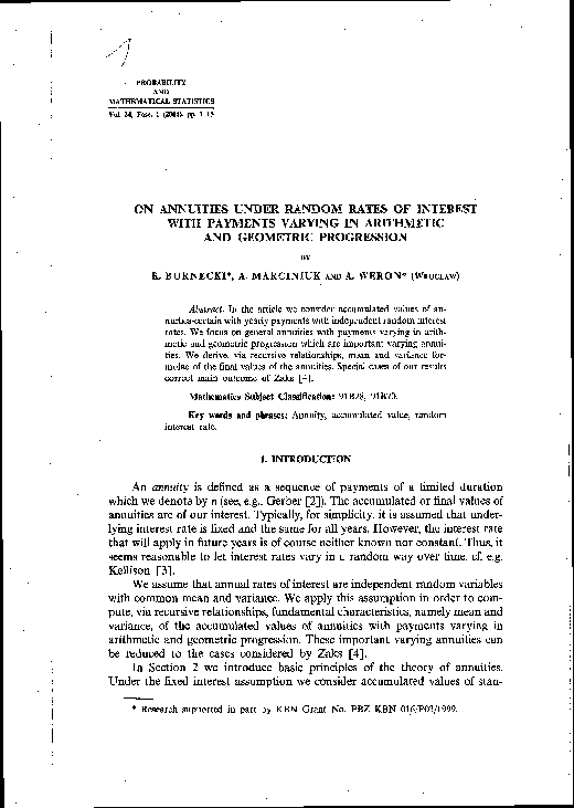 (PDF) On Annuities Under Random Rates of Interest' with Payments ...