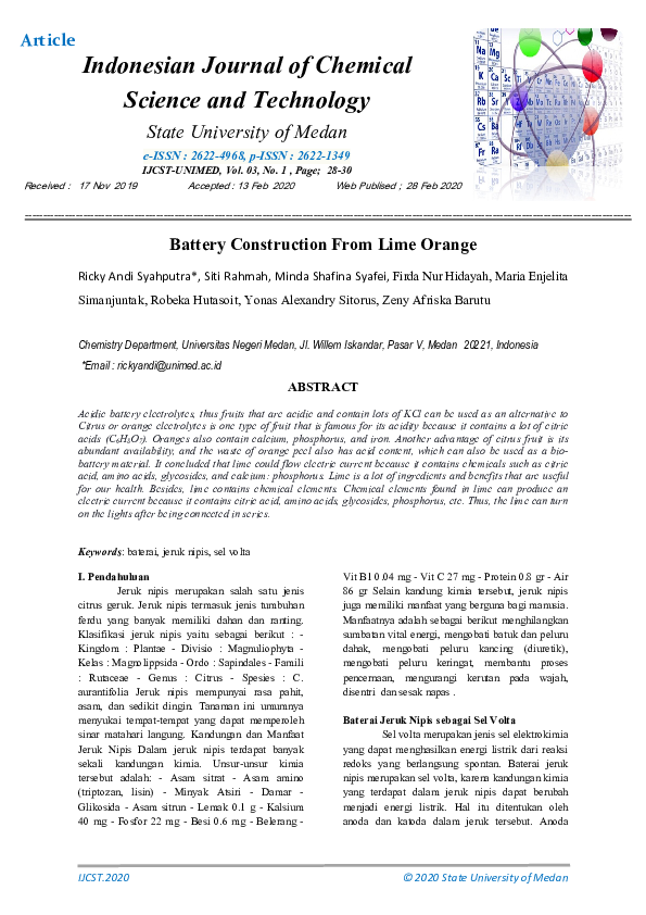 (PDF) Battery Construction From Lime Orange | Zeny Afriska Barutu ...