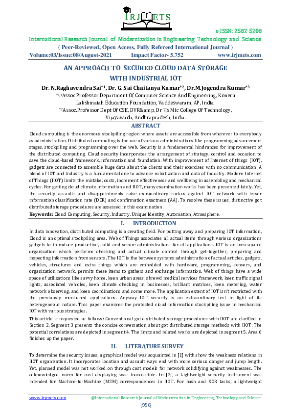 (PDF) AN APPROACH TO SECURED CLOUD DATA STORAGE WITH INDUSTRIAL IOT