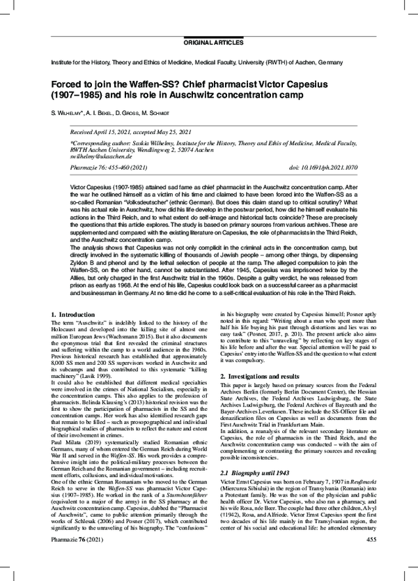 (PDF) Forced to join the Waffen-SS? Chief pharmacist Victor Capesius ...