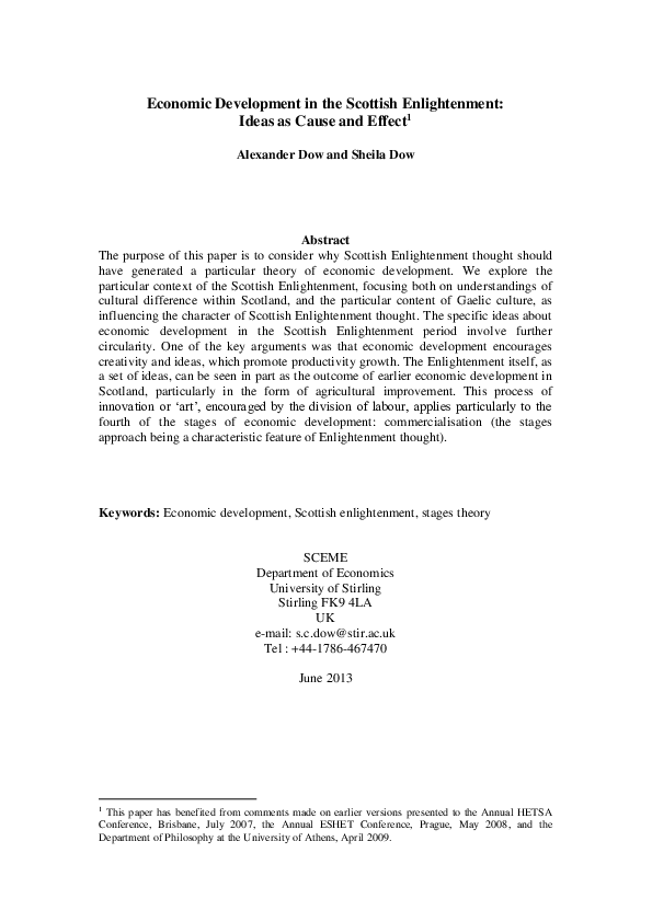 (PDF) Economic development in the scottish enlightenment: Ideas as ...