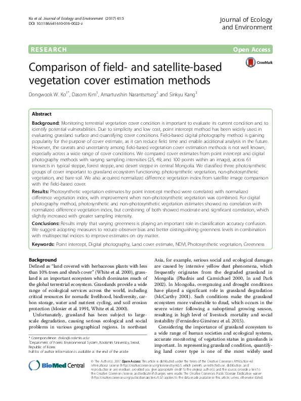 (PDF) Comparison of field- and satellite-based vegetation cover ...