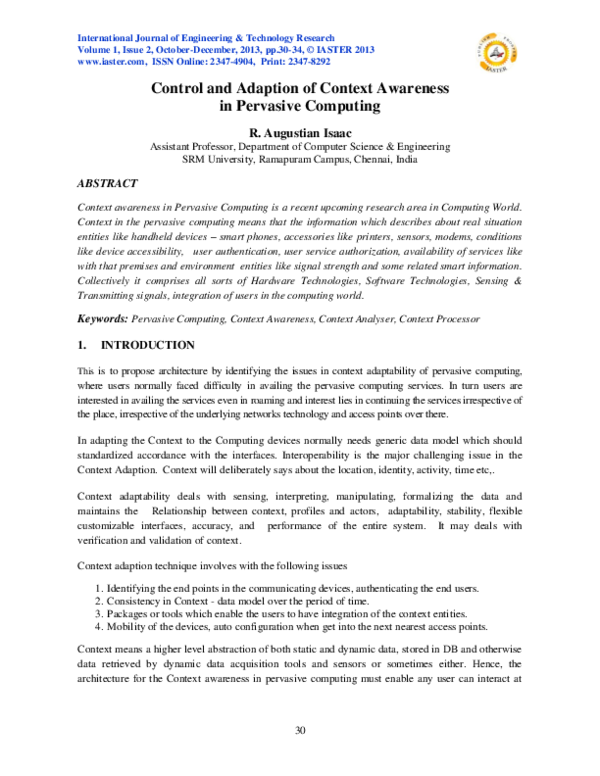 (PDF) Adapting Context Awareness in Pervasive Computing