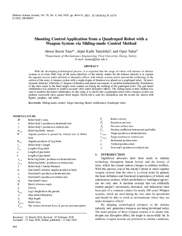 (PDF) Shooting Control Application from a Quadruped Robot with a Weapon ...