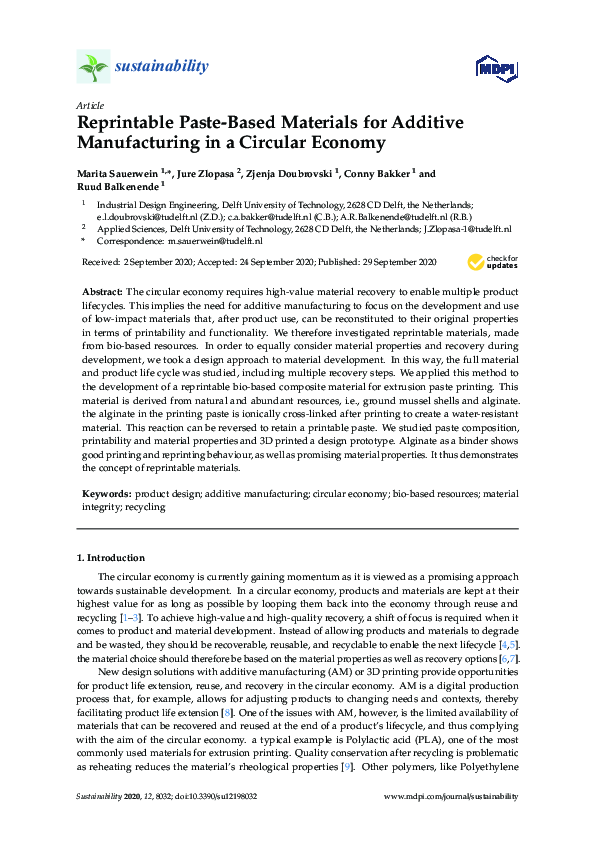 (PDF) Reprintable Paste-Based Materials for Additive Manufacturing in a ...