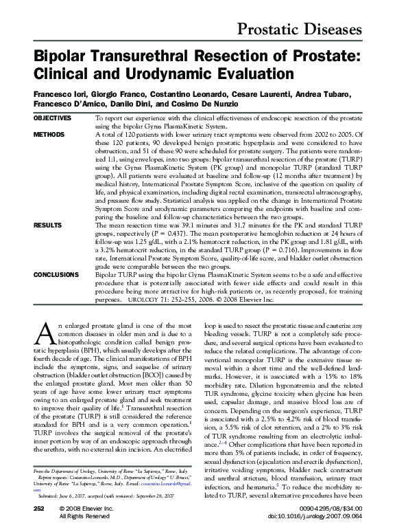 (PDF) Bipolar Transurethral Resection of Prostate: Clinical and ...
